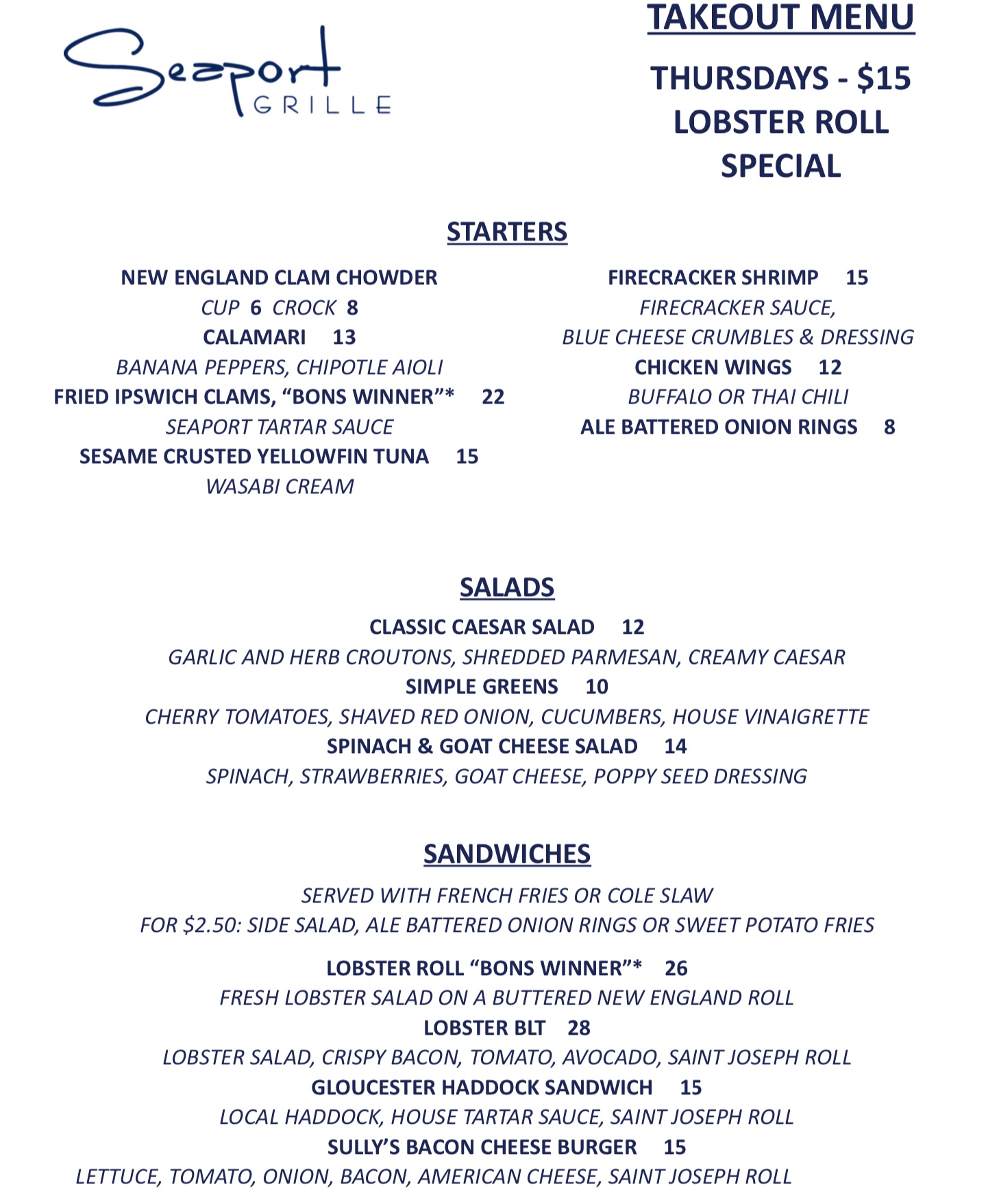 Seaport Grille & 1606 Beginning Takeout Service | capeanneats