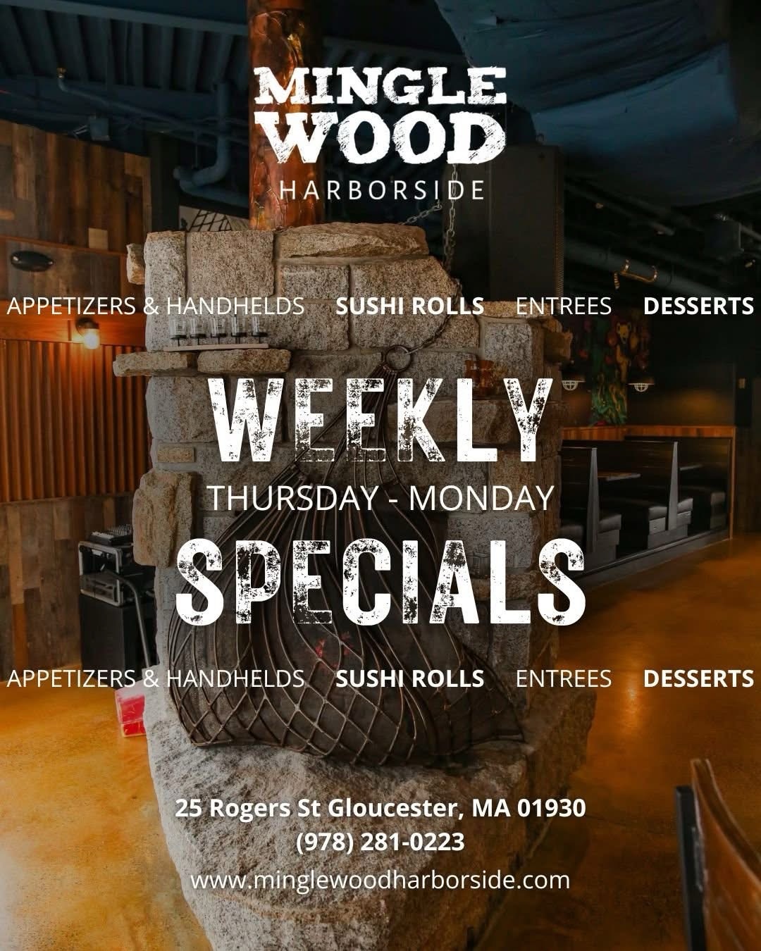 Appetizers, sushi, entrees & more! ⚓️ Minglewood’s weekly specials are ...